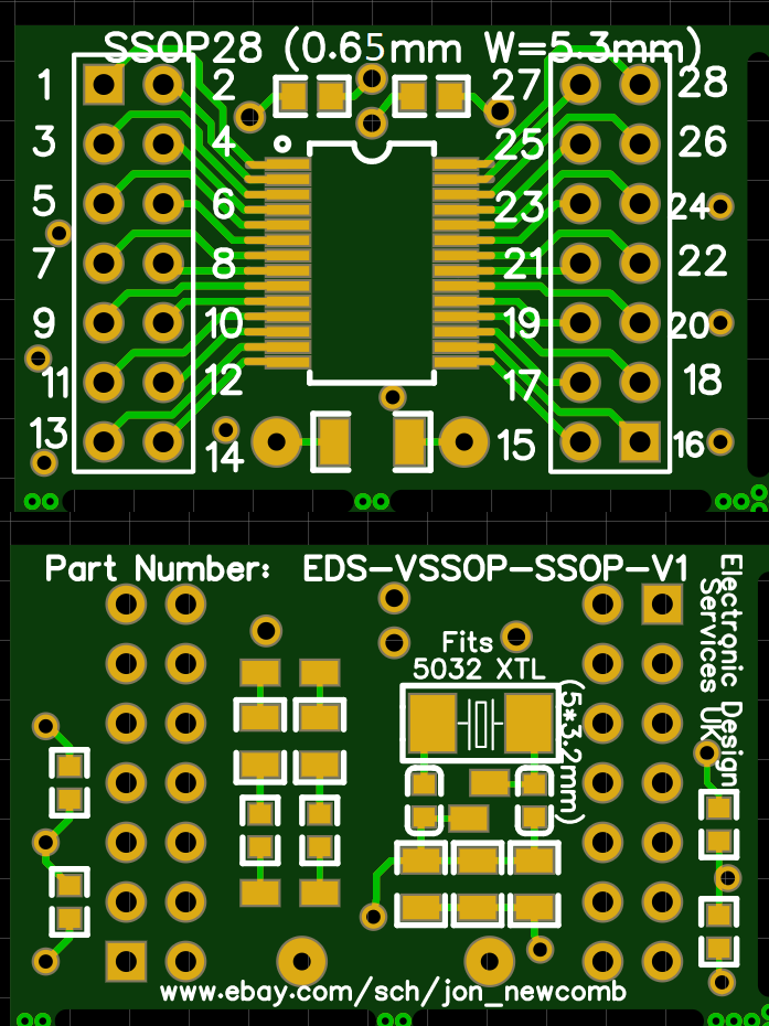 ADAPTOR PCB PROTOTYPE BREAKOUT BOARD, VSSOP8, VSSOP10, VSSOP20, SSOP28 ...