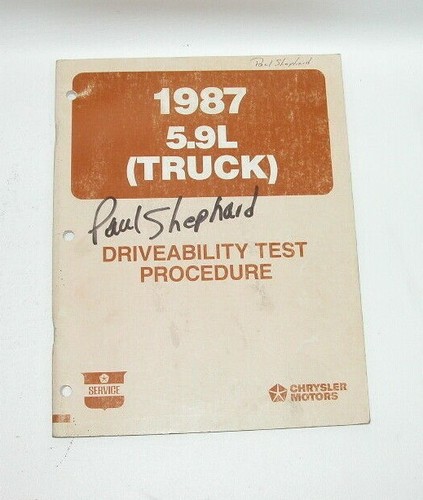 1987 Chrysler 5.9L Truck Driveability Test Procedures Service Repair ...