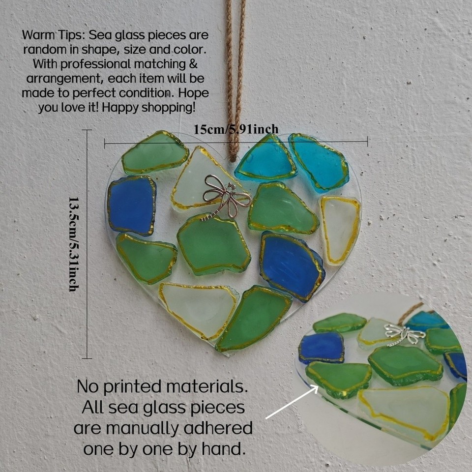 For Beach Cottage Sea Glass Heart Handmade Glass Craft For Vacation ...