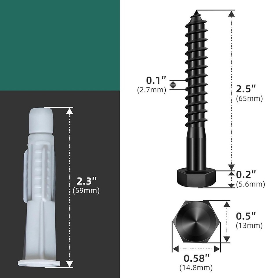 TV Wall Mount Hardware Kit with M8 Lag Bolts Washers Anchors and Level ...