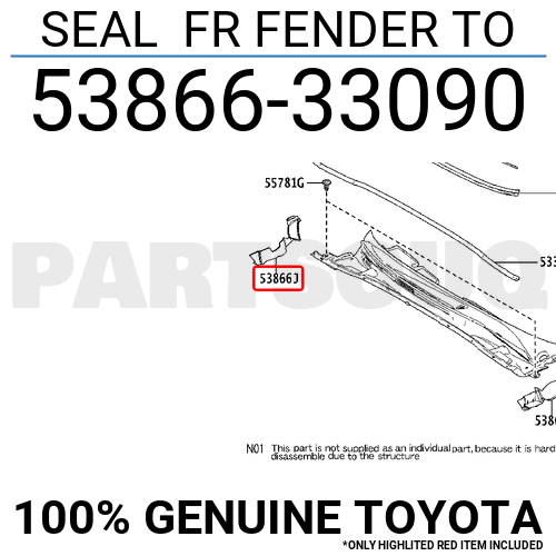 5386633090 Genuine Toyota SEAL FR FENDER TO 53866-33090 | eBay
