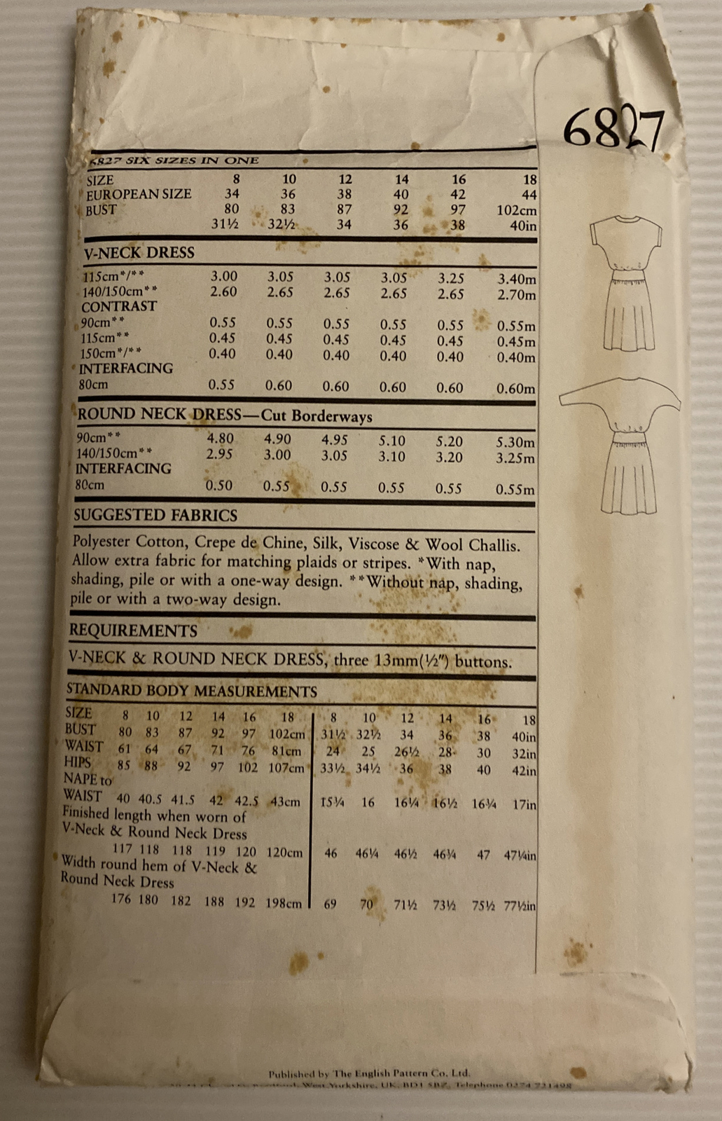 New Look 6827 Vintage 80s Sewing Pattern Size: 8-18 Dress with Two ...