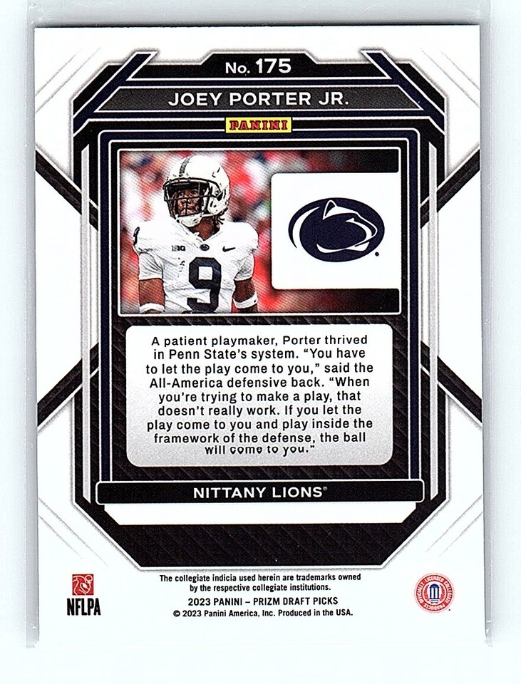 2023 Rookie Card Joey Porter Jr. Rookie Penn State Nittany Lions #175 ...