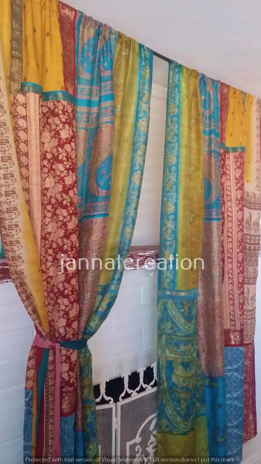 A Pair Sari Multicolor Curtain Door Drape Window Décor Silk Saree ...