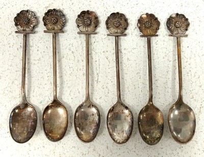 Vintage Decorative Flower Top Teaspoon Set of 6 White Metal Spoons 4 ...