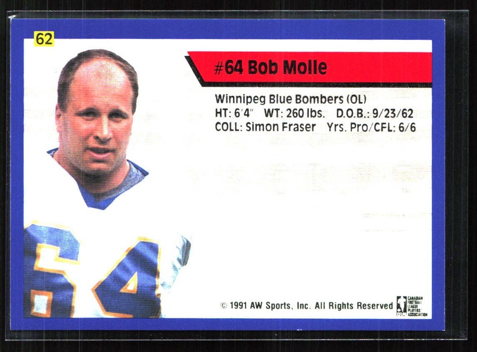 1991 All World CFL #62 Bob Molle | eBay