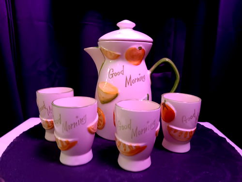 Vintage Napco 1961 Good Morning Citrus Juice Pitcher with 4 Cups | eBay