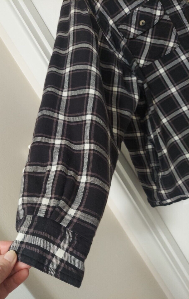 Wrangler Shacket Men 2XL Black Plaid Flannel Shirt Jacket Quilt Lined ...