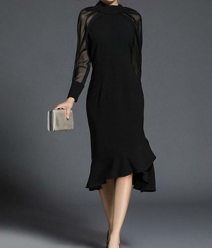 Women Slim Fit Long Sleeve Evening Fashion Formal Stand Collar Fishtail ...