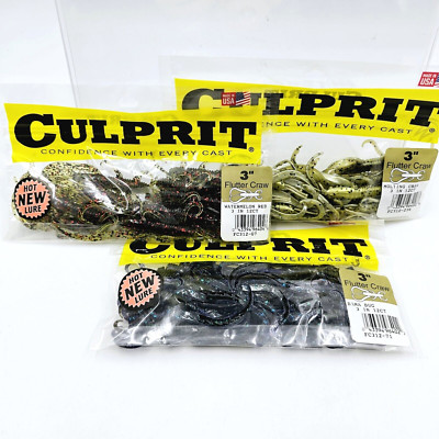 Culprit 3" Flutter Craw Creature Bait 12 Count Pack Choose Color Bass ...