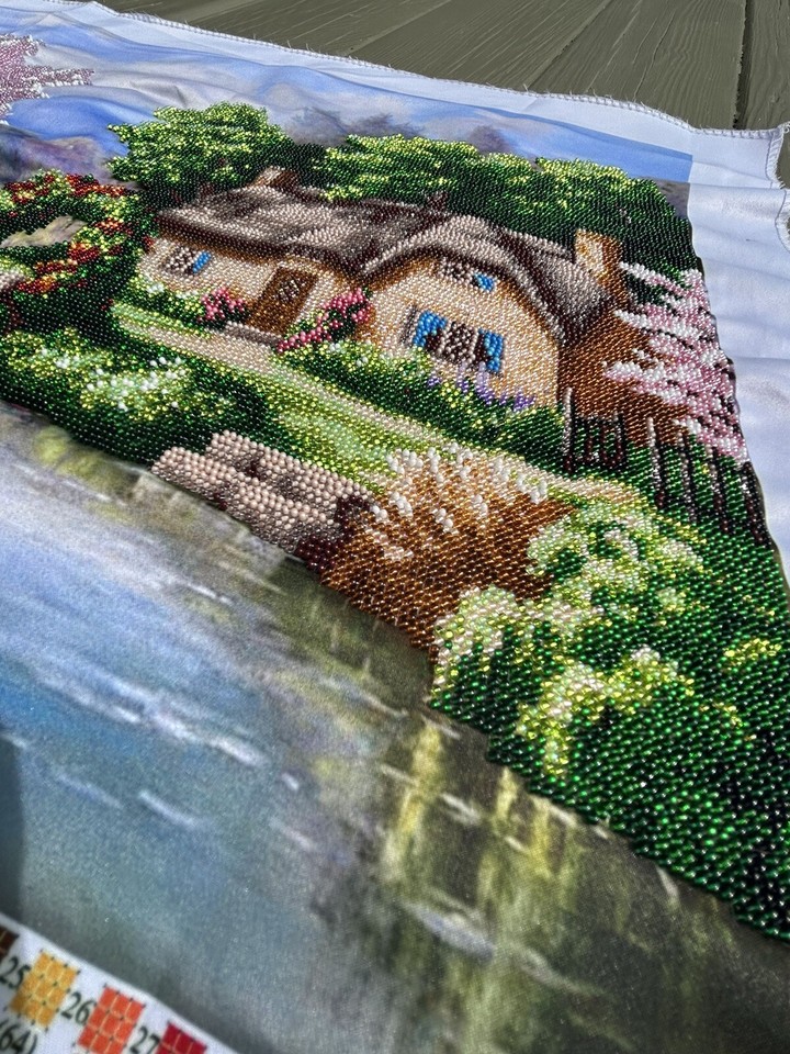 Beads embroidery art on Satin, Beads Cross Stich from Ukraine 40cm by ...