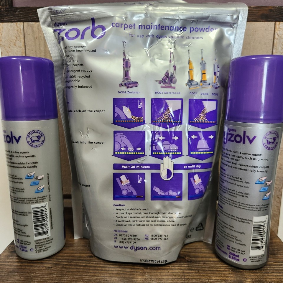 Dyson Zorb Carpet Maintenance Powder 26.5 oz / 2-Dyzolv Spot Cleaners ...