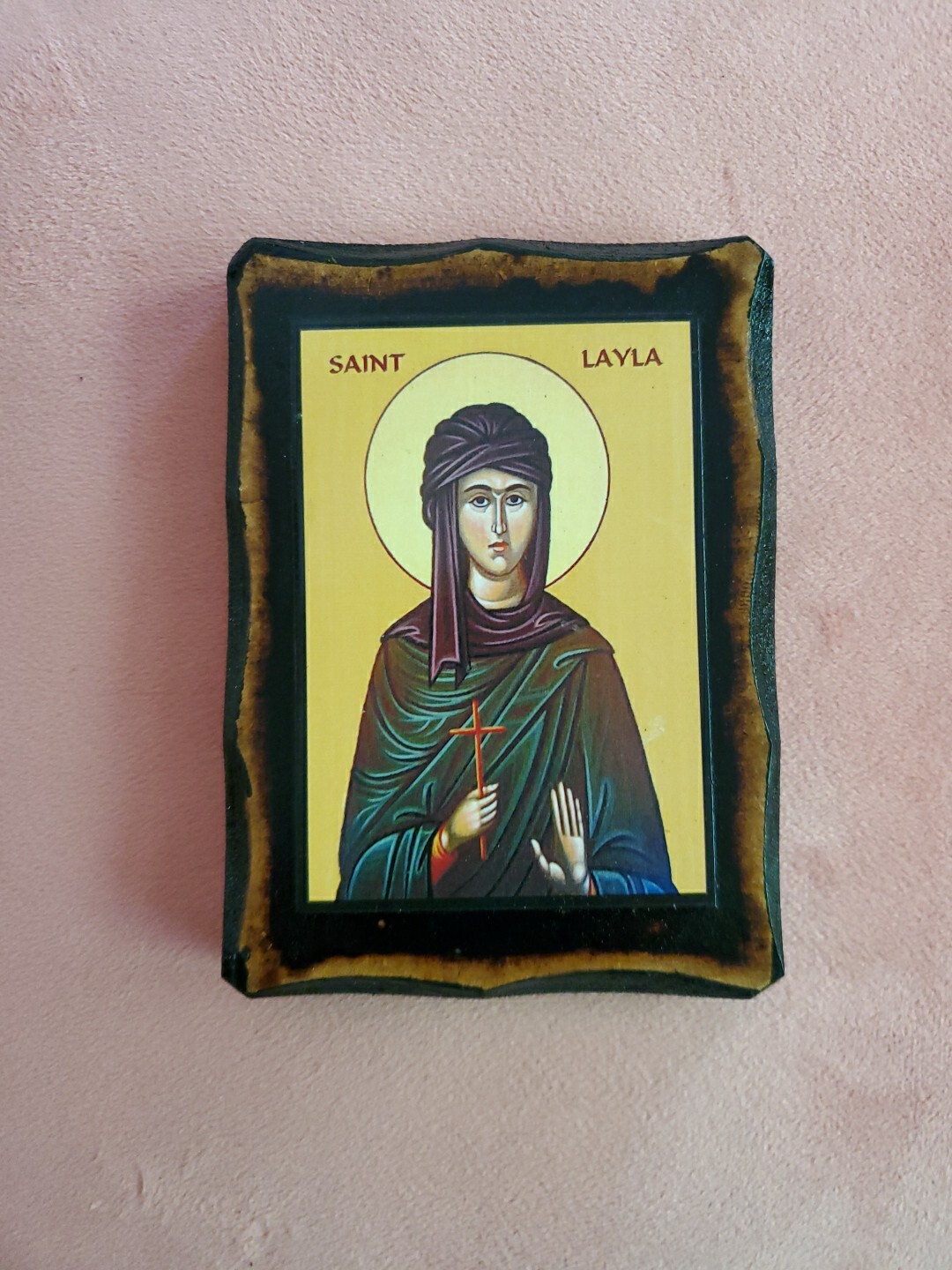Saint Layla Saint Leyla Saint Leila Handmade wood icon on plaque | eBay