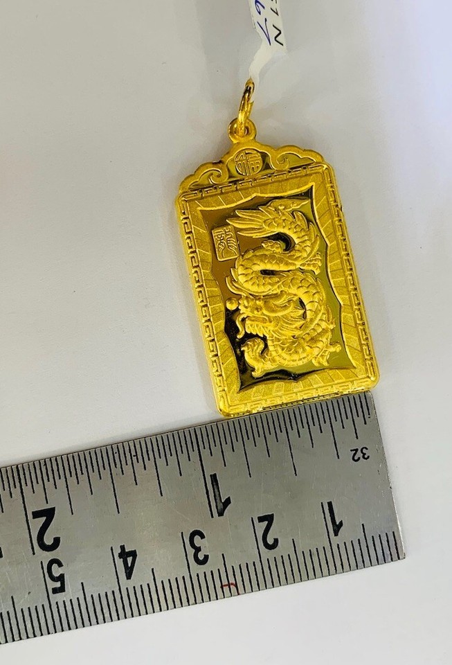 24K Yellow Gold Diamond Cut & Shaped Rectangle Dragon Pendant 9.67GM | eBay
