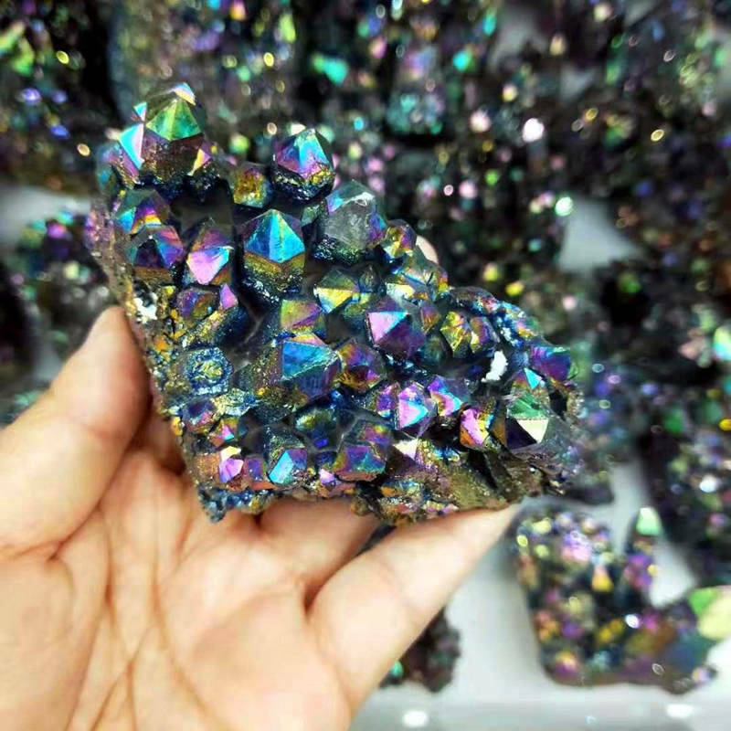 100g Large Natural Rainbow Aura Titanium Quartz Crystal Cluster VUG ...