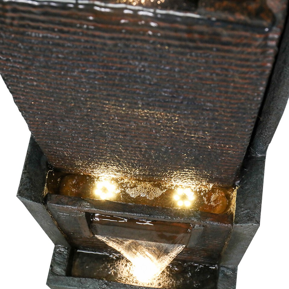 39.3"H Sleek Water Fountain with LED Light for Garden Decor, Resin ...