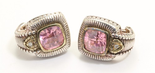 Judith Ripka JR Two Sterling Silver 18k Gold Small Pink Gemstone Post ...