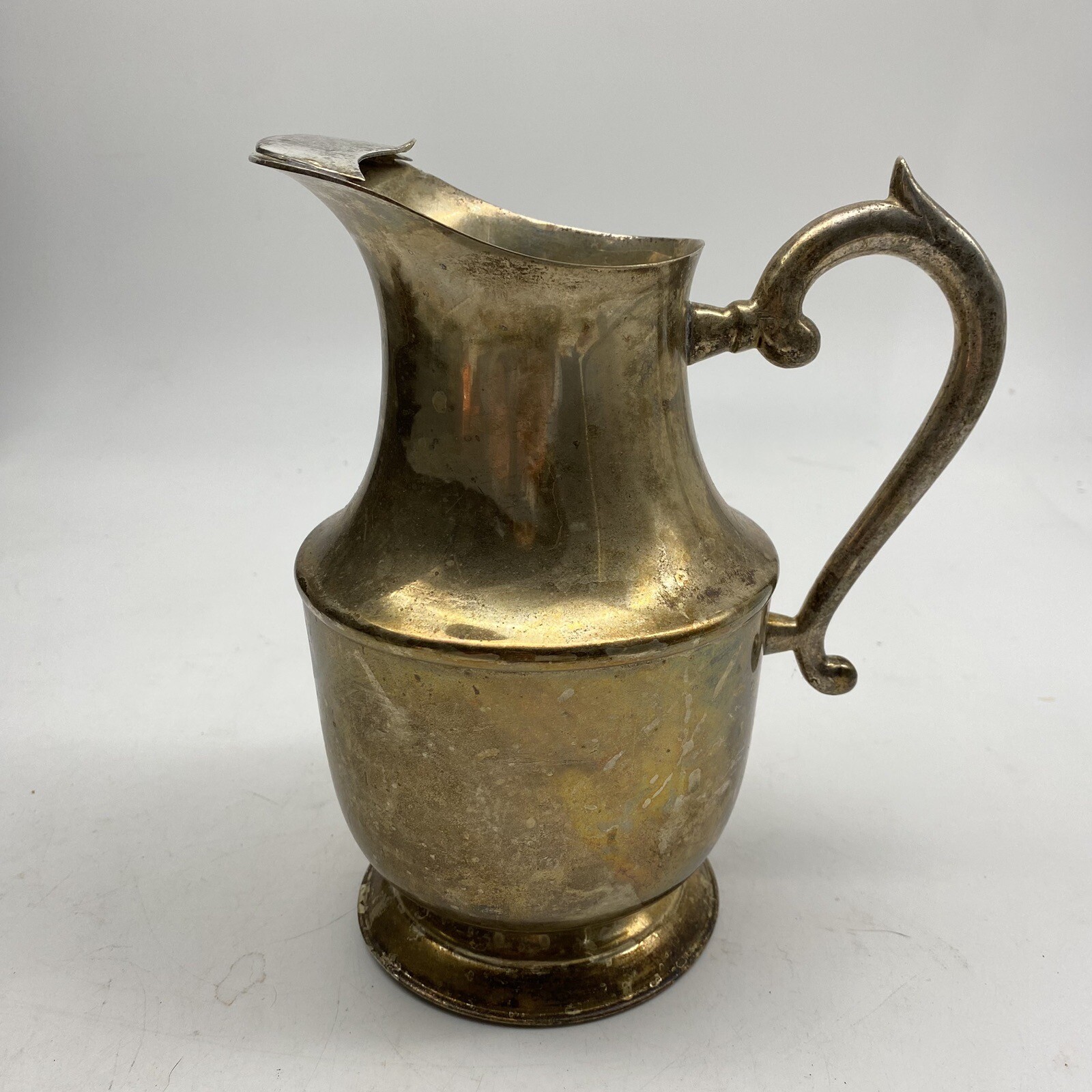 Vintage Pitcher Metal Silverplate MCM India Patina 8” Handle Ice Lip ...