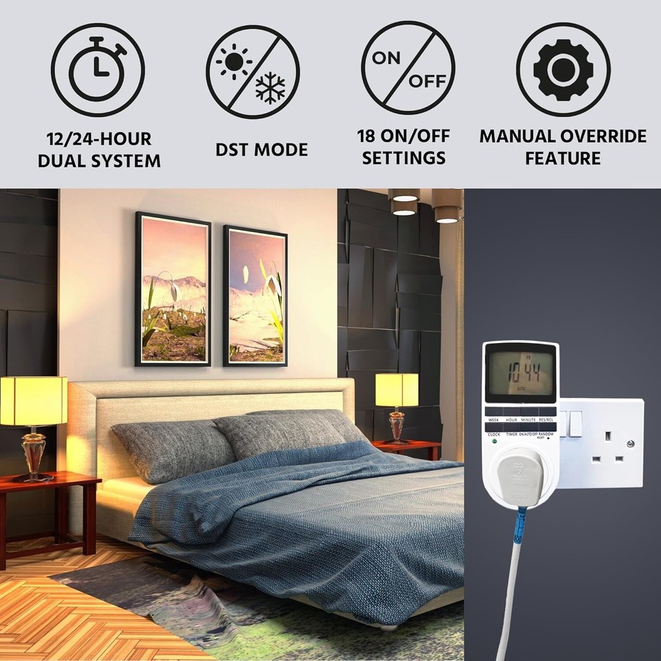 Electronic Digital Mains Plug in Timer Socket with LCD Display 12/24 ...