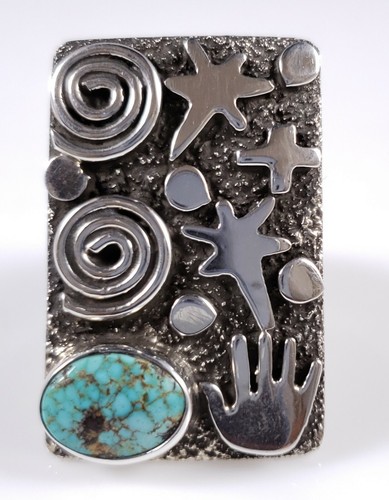 Alex Sanchez Navajo Sterling Silver Ring Kingman Turquoise Petroglyph ...