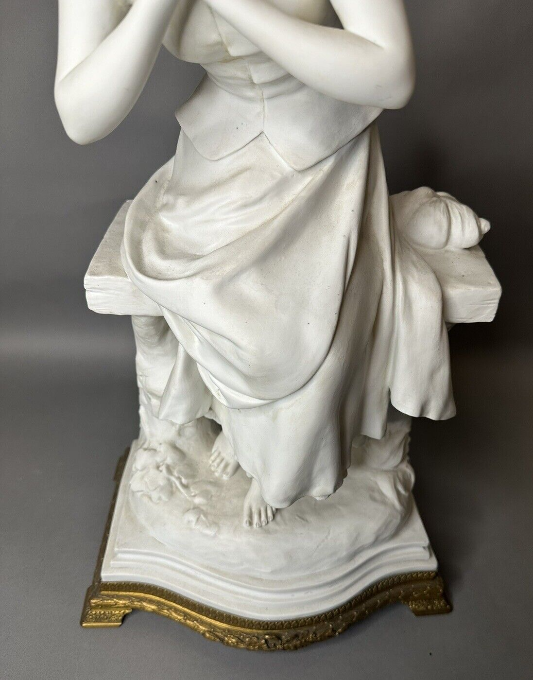 Antique Victorian 22" Bisque Figural Statue of a Beauty on Bench Sgn ...