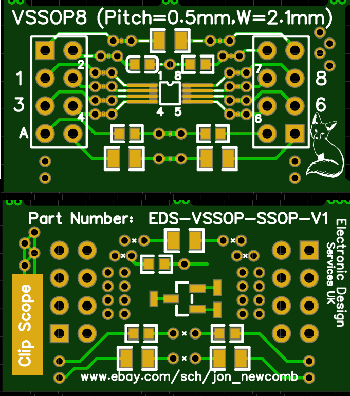 ADAPTOR PCB PROTOTYPE BREAKOUT BOARD, VSSOP8, VSSOP10, VSSOP20, SSOP28 ...