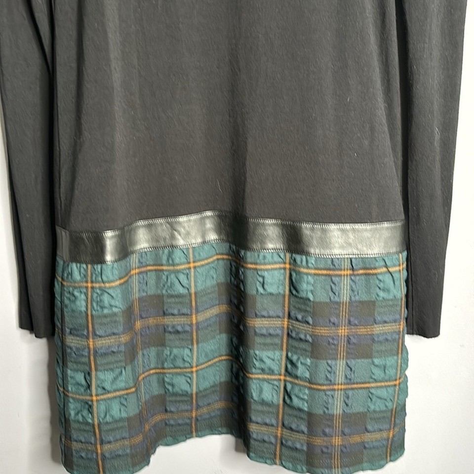 Bailey 44 Black Long Sleeve Drop Waist Dress Green Plaid Bottom Size XS ...