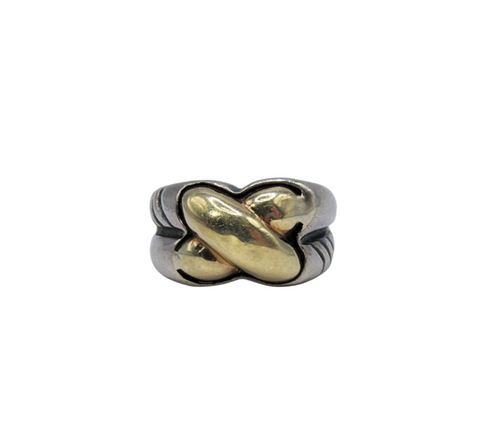 Jeffrey Levin 18K Yellow Gold & Sterling Silver Vintage X Band Ring ...