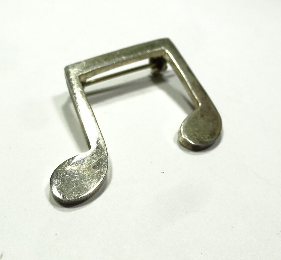 VINTAGE MUSIC SYMBOL DOUBLE NOTE BEAM BROOCH PIN STER… - Gem