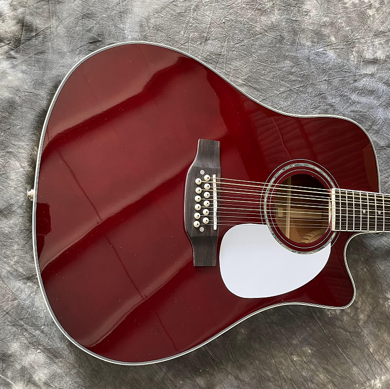 Cutaway 12 String TKM Acoustic Electric Guitar Red Solid Spruce ...