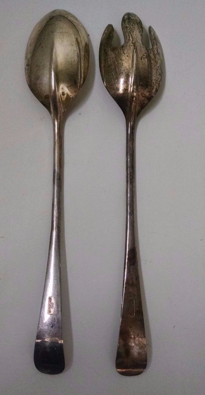Vtg Silver Plated Salad Serving Set Spoon Fork Made in Italy 10" Heavy ...