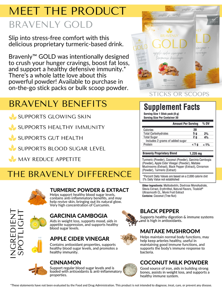 Bravenly Gold Apple Cider Vinegar + Turmeric Beverage 8.47 oz -BRAND ...