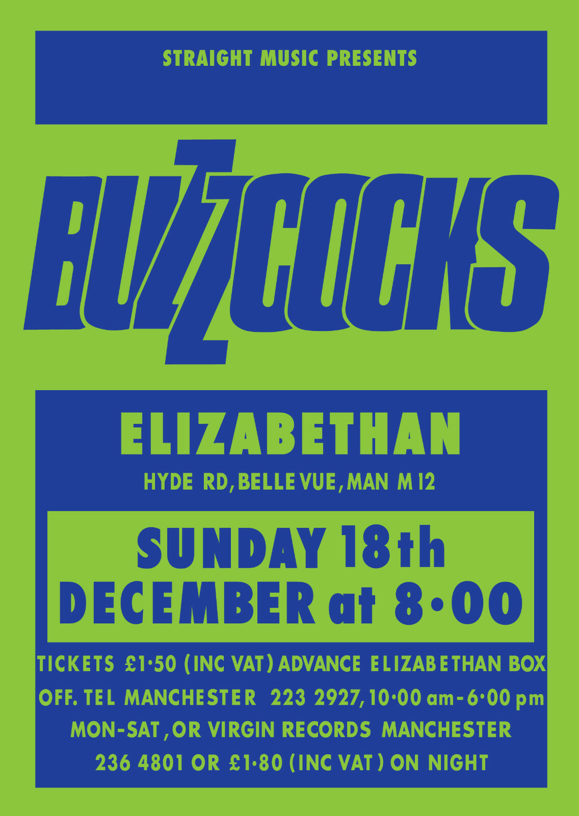 BUZZCOCKS at BELLE VUE MANCHESTER GIG POSTER | eBay UK