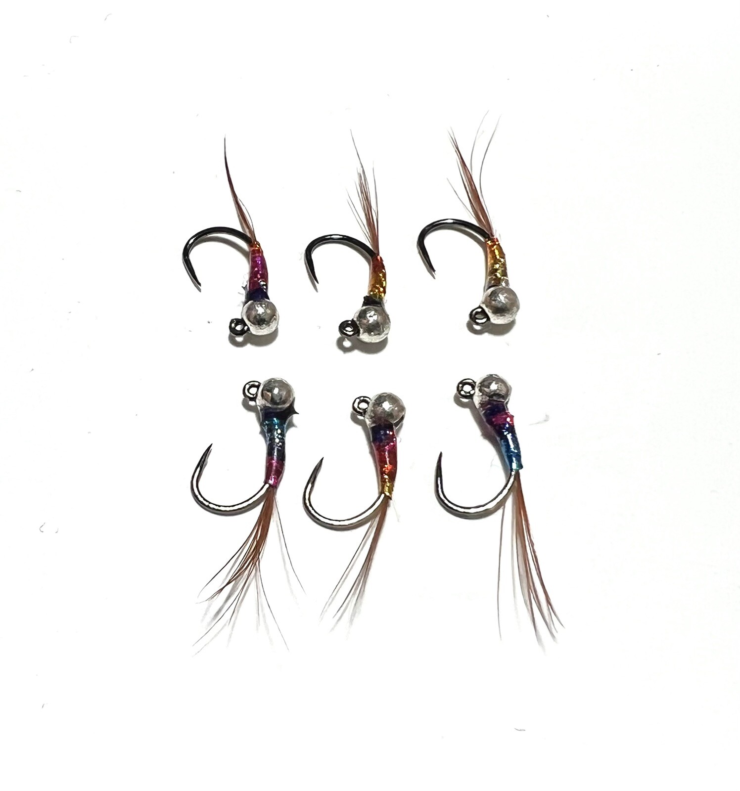 (6)- Tungsten Perdigon Rainbow Halo Jig Head Flies Trout Fishing Flies | eBay