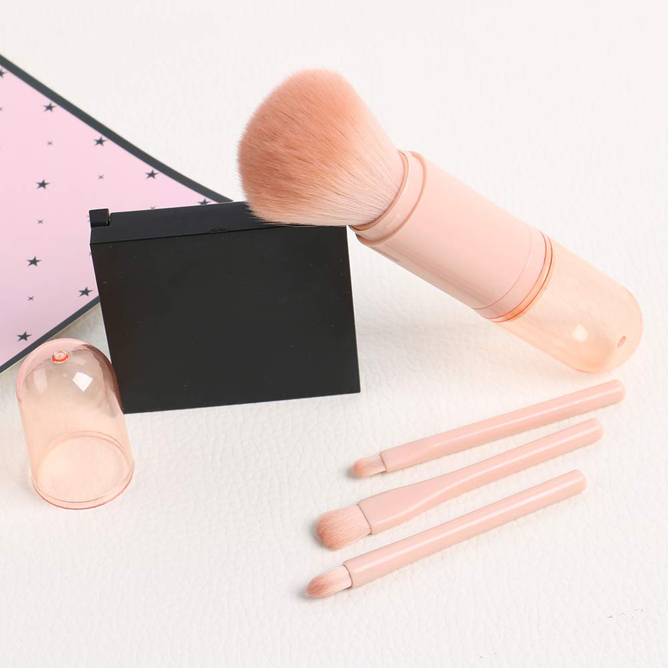 Small Makeup Brush Set Pink - 4 in 1 Portable Travel Lip Brush ...