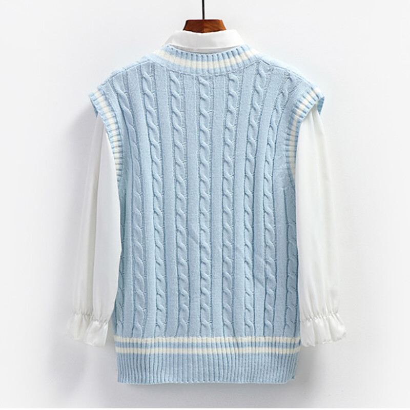 Women V-Neck Sweater Vest Japanese Knitted Tank Tops Pullover Waistcoat ...