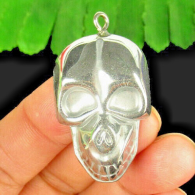 Silver Skull Face Healing Hematite Pendant Free Necklace KeyChain ...