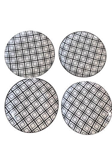 DOVER & YORK SET OF 4 BLACK & WHITE GEOMETRIC 7.75" SALAD DESSERT ...