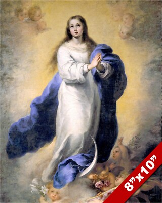 THE VIRGIN MARY IMMACULATE CONCEPTION PAINTING CATHOLIC ART REAL CANVAS ...