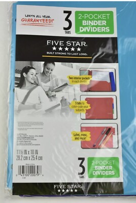 Five Star 2 Pocket Binder Dividers 3ct Blue/Purple/Lime - Brand New | eBay
