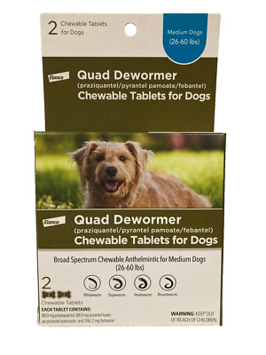 Elanco Quad Dewormer Chewable Tablets for Medium Dogs, 26-60 lbs, June ...