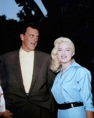 Diana Dors in blue dress 1950's with husband Dennis Hamilton 8x10 inch ...