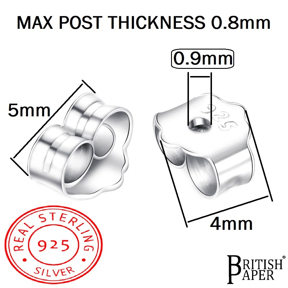 925 STERLING SILVER BUTTERFLY BACKS PUSH FIT EAR PIN STUD EARRING ...