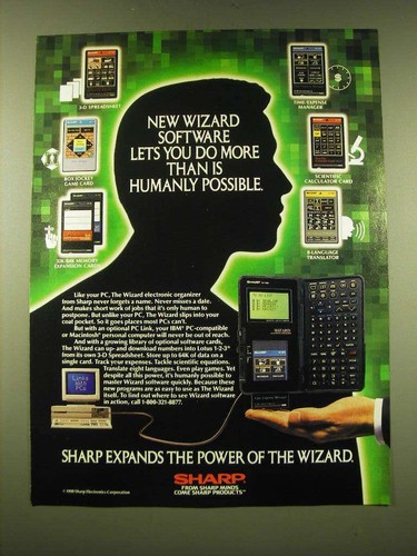 1990 Sharp OZ-7000 Wizard Electronic Organizer Ad - New Wizard software | eBay