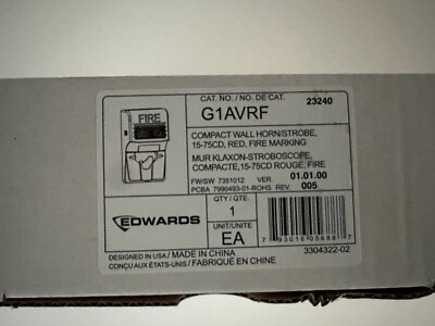 EDWARDS G1AVRF FIRE ALARM COMPACT WALL HORN/STROBE, 15-75CD, RED ...