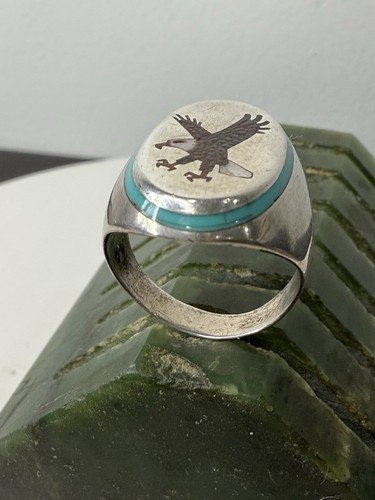 Signed Native American Eagle Inlay Sterling Silver Ring Size 12.1 | eBay