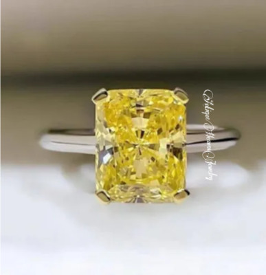 Lab-Created Yellow Diamond Ring, Engagement Ring, 3 carats Emerald Cut ...