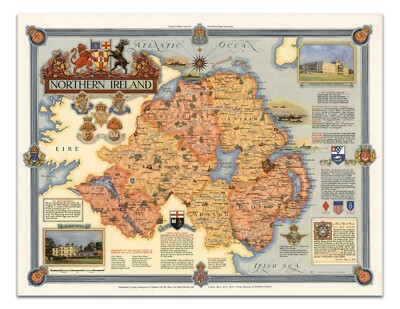 Vintage Northern Ireland Map Print – Illustrated Landmarks Art Poster ...