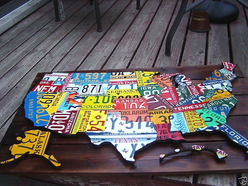 3D-USA LICENSE PLATE MAP ART -METAL WALL ART- ALL 50 STATES- (Pub Bar ...