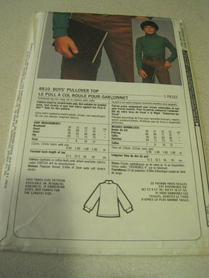 BOY'S PULLOVER TOP Vintage SIMPLICITY 8810 E.S.P. Sewing Pattern UNCUT ...